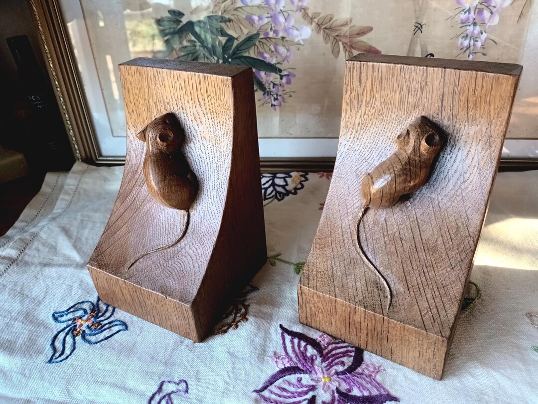 Vintage 'mouseman' Oak Bookends (A Pair) - Robert Thompson of Kilburn ...