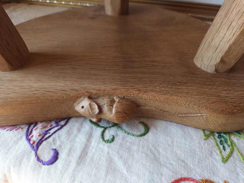 Vintage 'mouseman' Oak Three Legged Cow Stool Robert Thompson of ...
