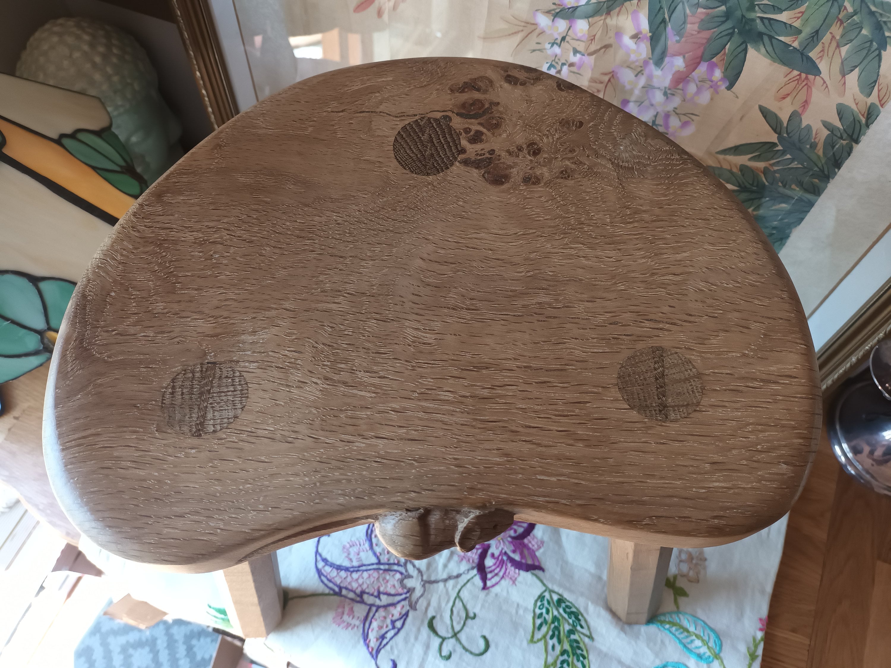 Vintage 'mouseman' Oak Three Legged Cow Stool Robert Thompson of ...