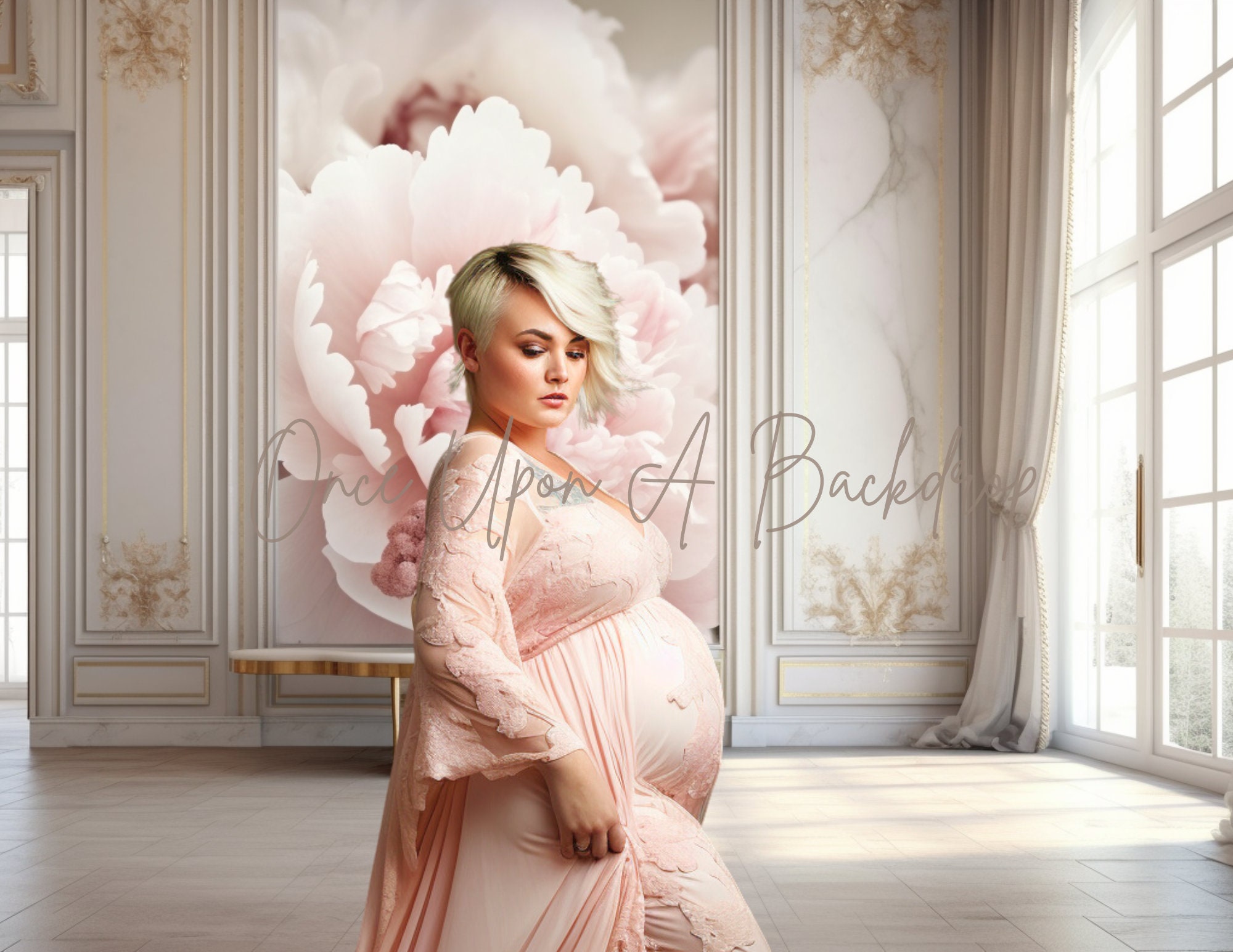 Pink Peonies Digital Background for Maternity Photoshoot, Wedding ...