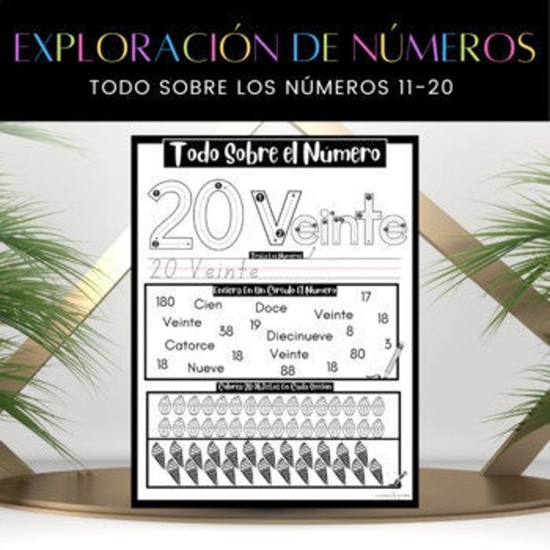 Hoja de actividades de los números en español del 11 al 20 (imprimible ...