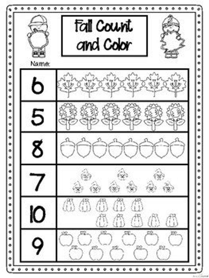 Fall Bilingual Count and Color Worksheet for Pre K - Etsy