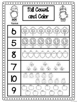 Fall Bilingual Count and Color Worksheet for Pre K - Etsy