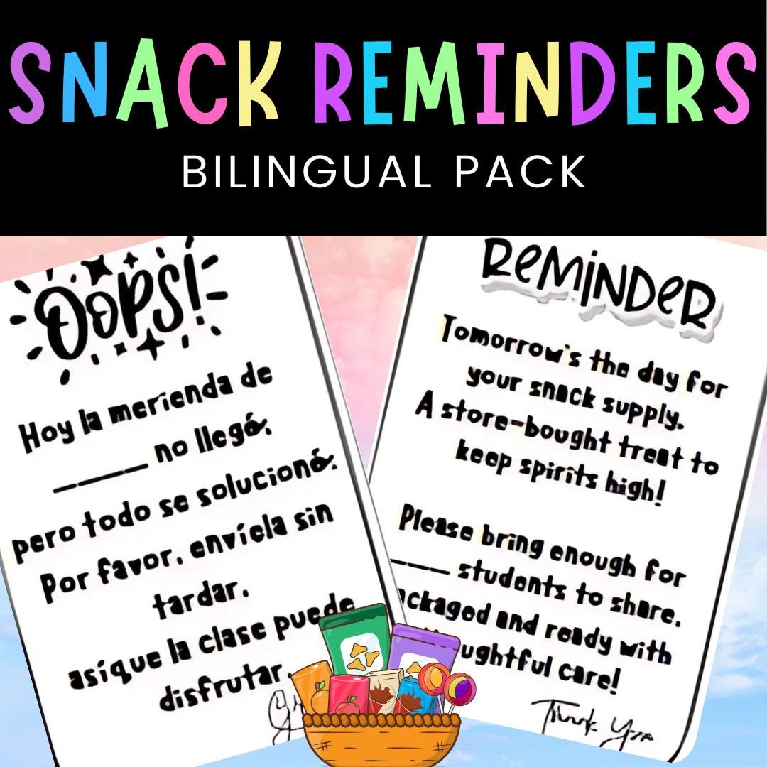 Snack Reminder Pack for Classroom – Bilingual Snack Notices & Helpful ...