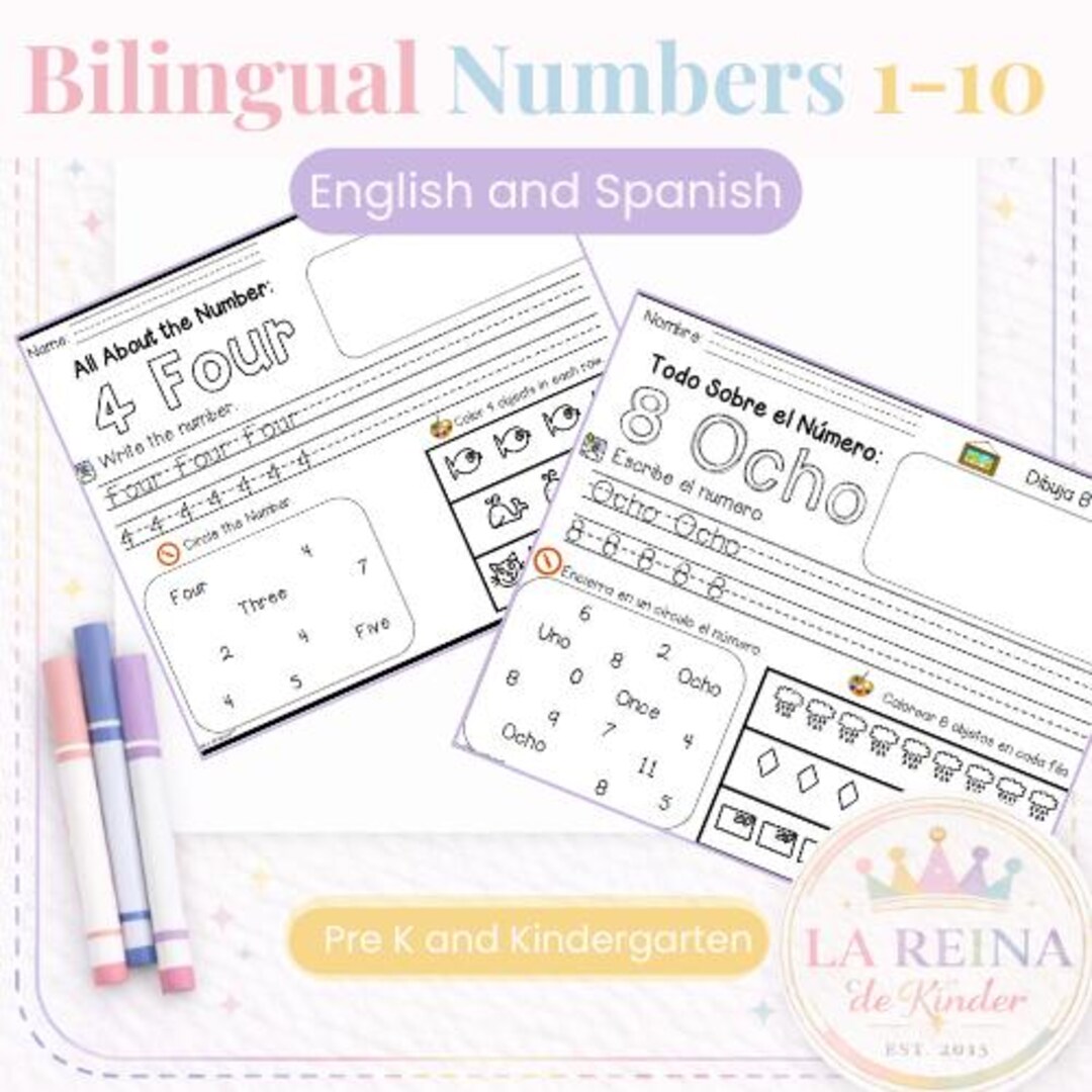 Bilingual Numbers 1–10 Worksheets | English & Spanish Number Practice ...