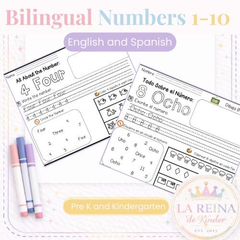 Bilingual Numbers 1–10 Worksheets | English & Spanish Number Practice ...