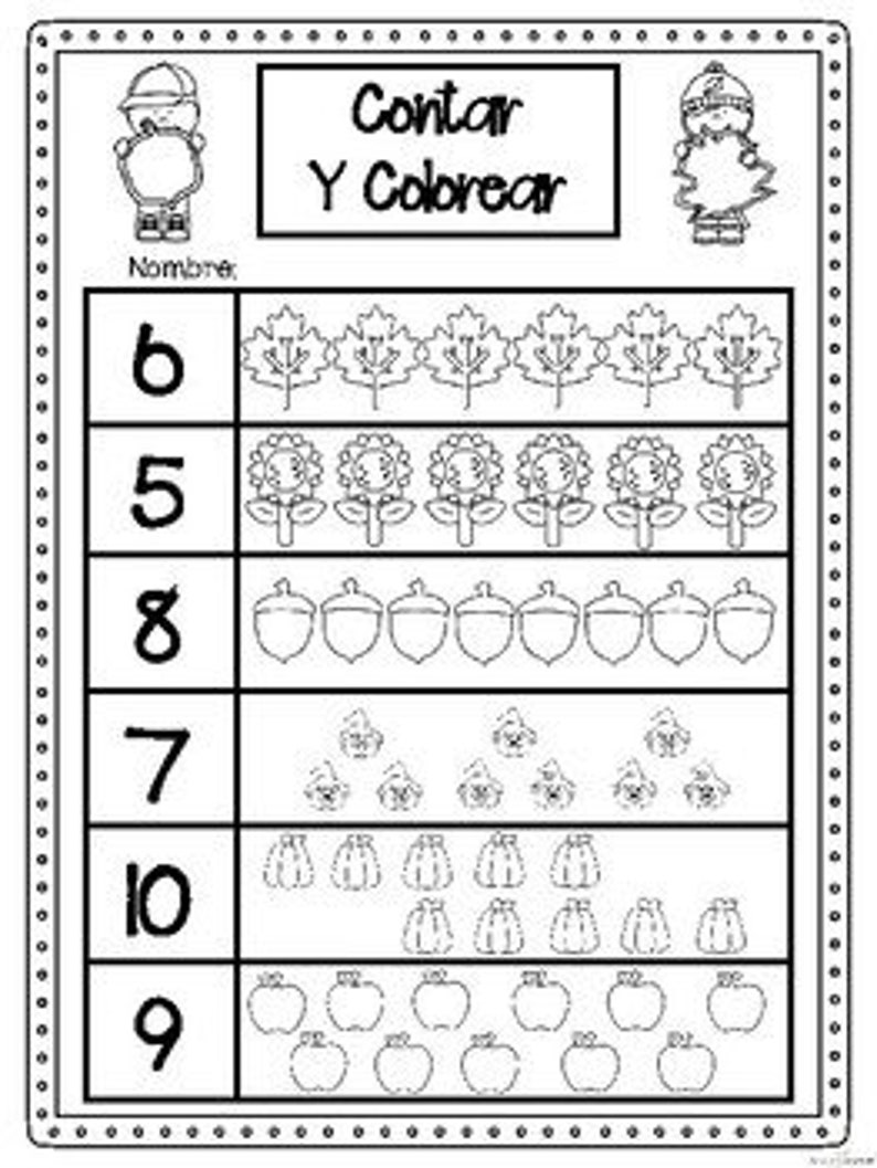 Fall Bilingual Count and Color Worksheet for Pre K - Etsy