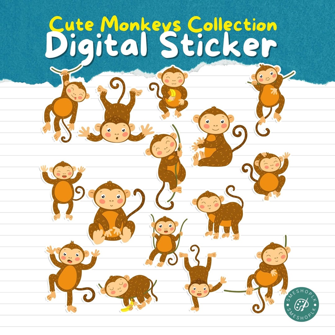 15 Cute Monkey Digital Sticker Collection PNG for Cricut - Etsy