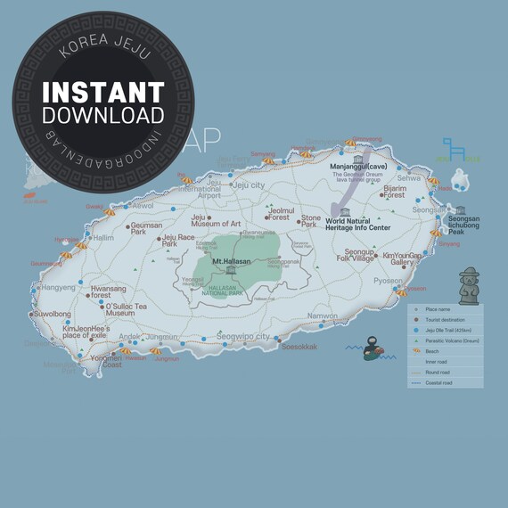 Roads beaches and famous tourist attractions are marked south korea ...