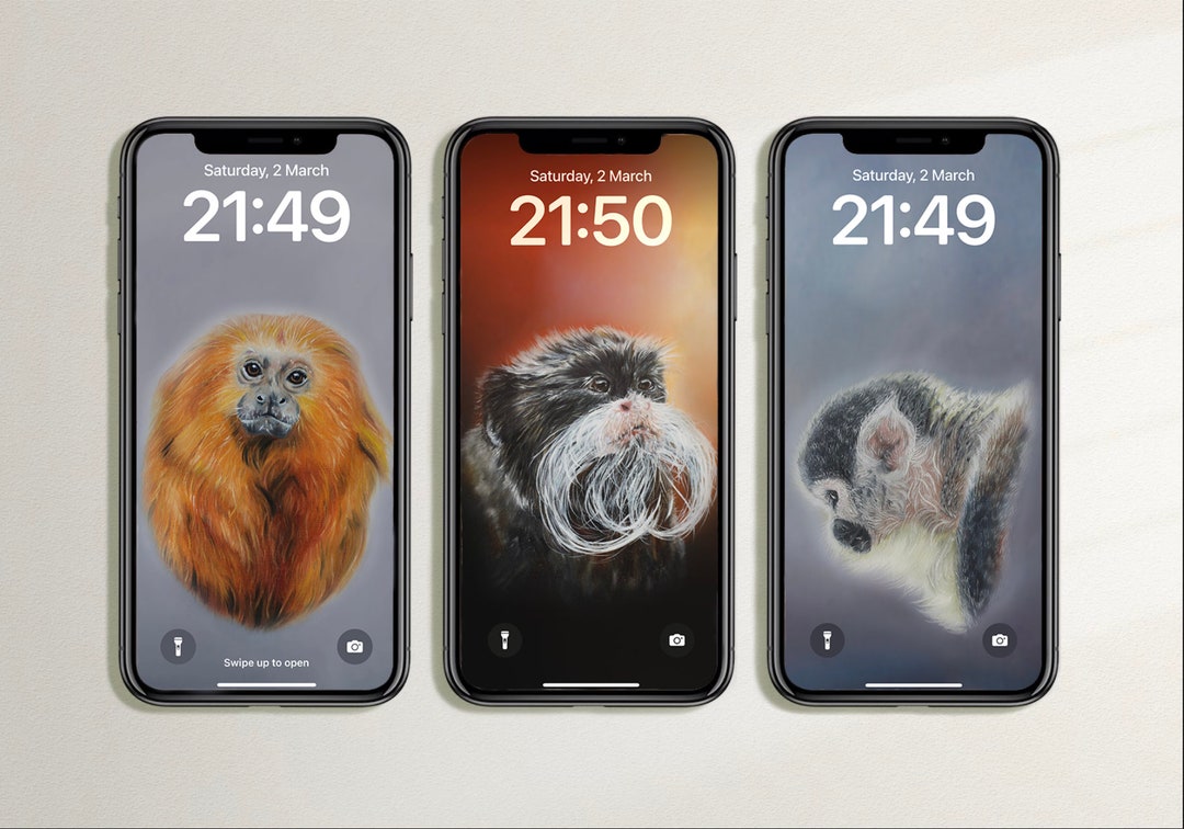 Hand-painted Monkey Phone Wallpaper Set | Wildlife Art (digital ...