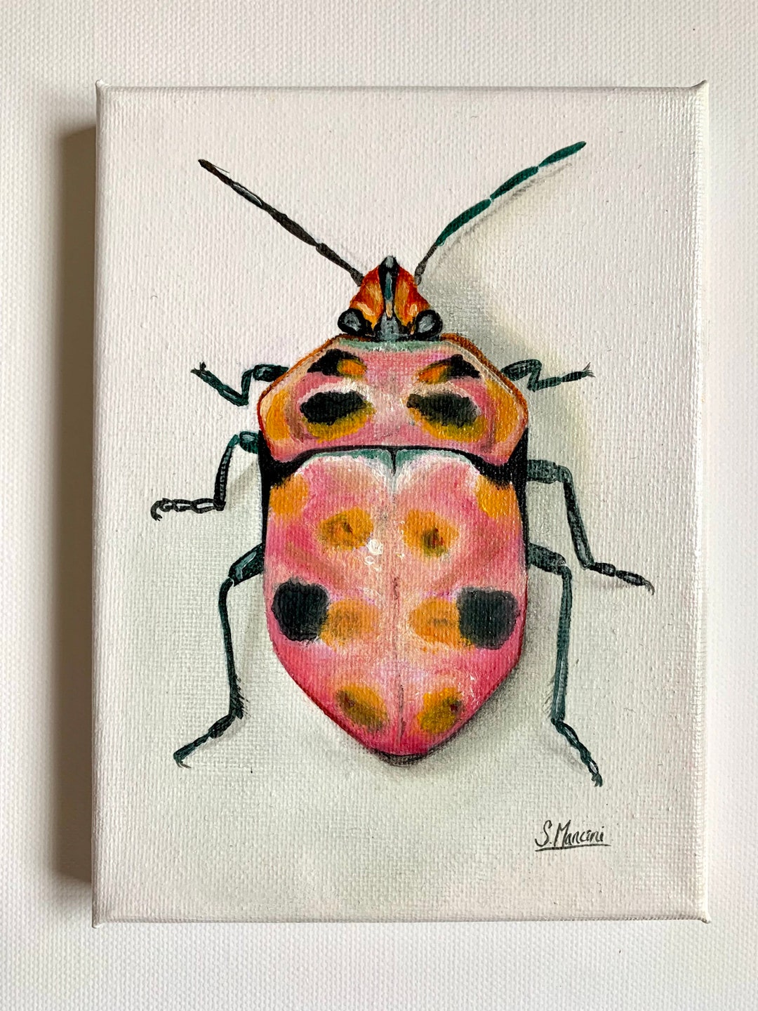 Beetle Painting Original Painting Pink Beetle Insect Art Bug Lover Gift ...