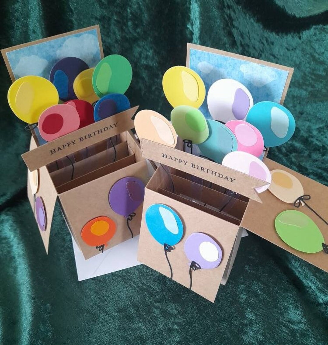Happy Birthday 3d Pop up Box Card With Balloons in Rainbow of Colours ...