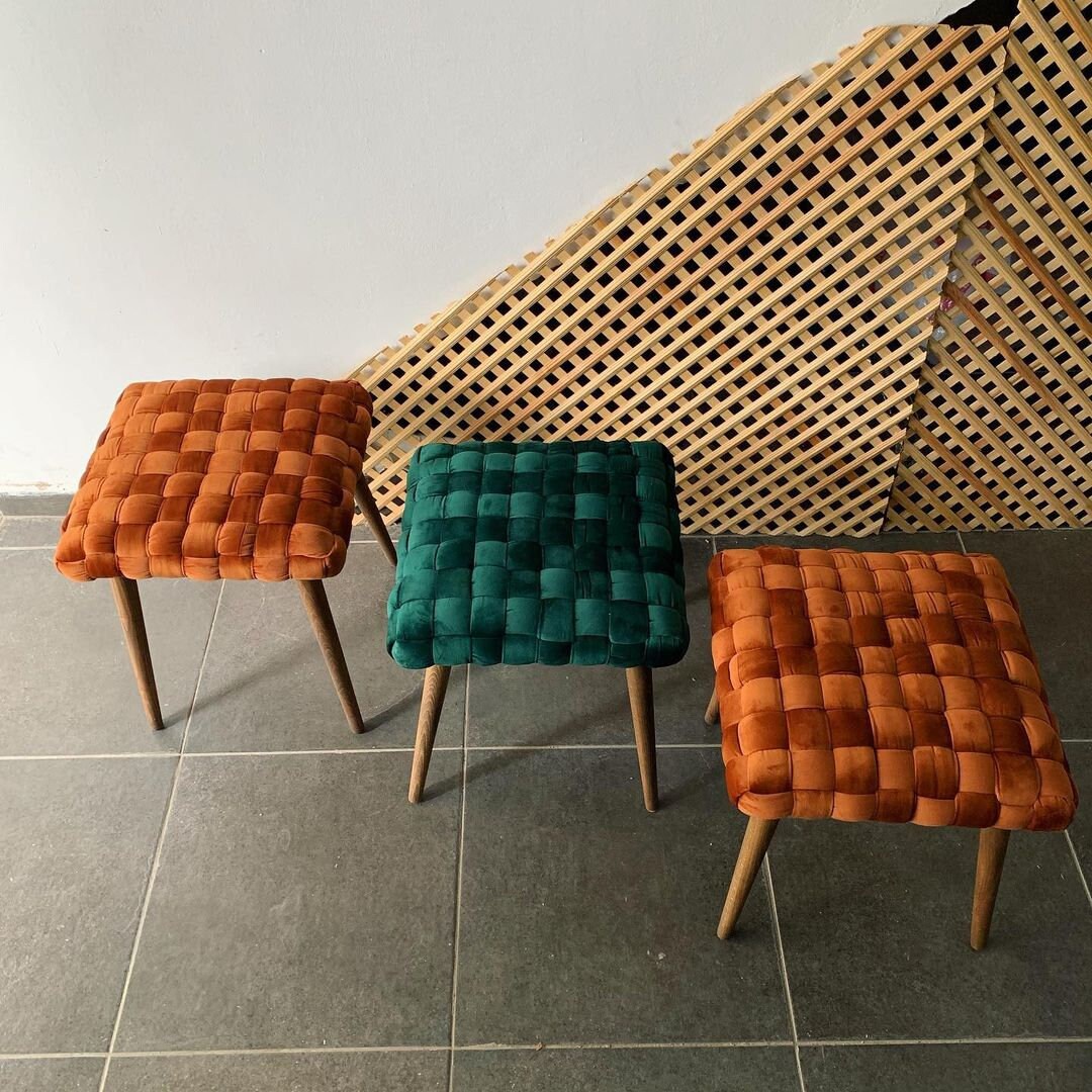 Velvet stool Wooden Round Stool stool vintage Ottoman Pouf | Etsy