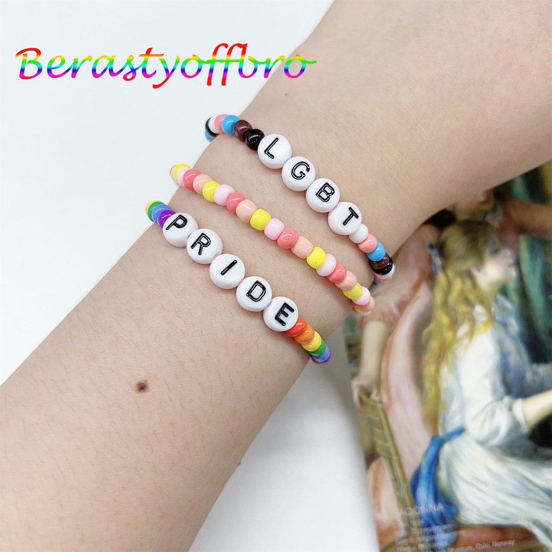 LGBTQ Pride Beaded Bracelet, Custom Lesbian Sunset Pride Bracelet, Rainbow Bracelet, Custom ...