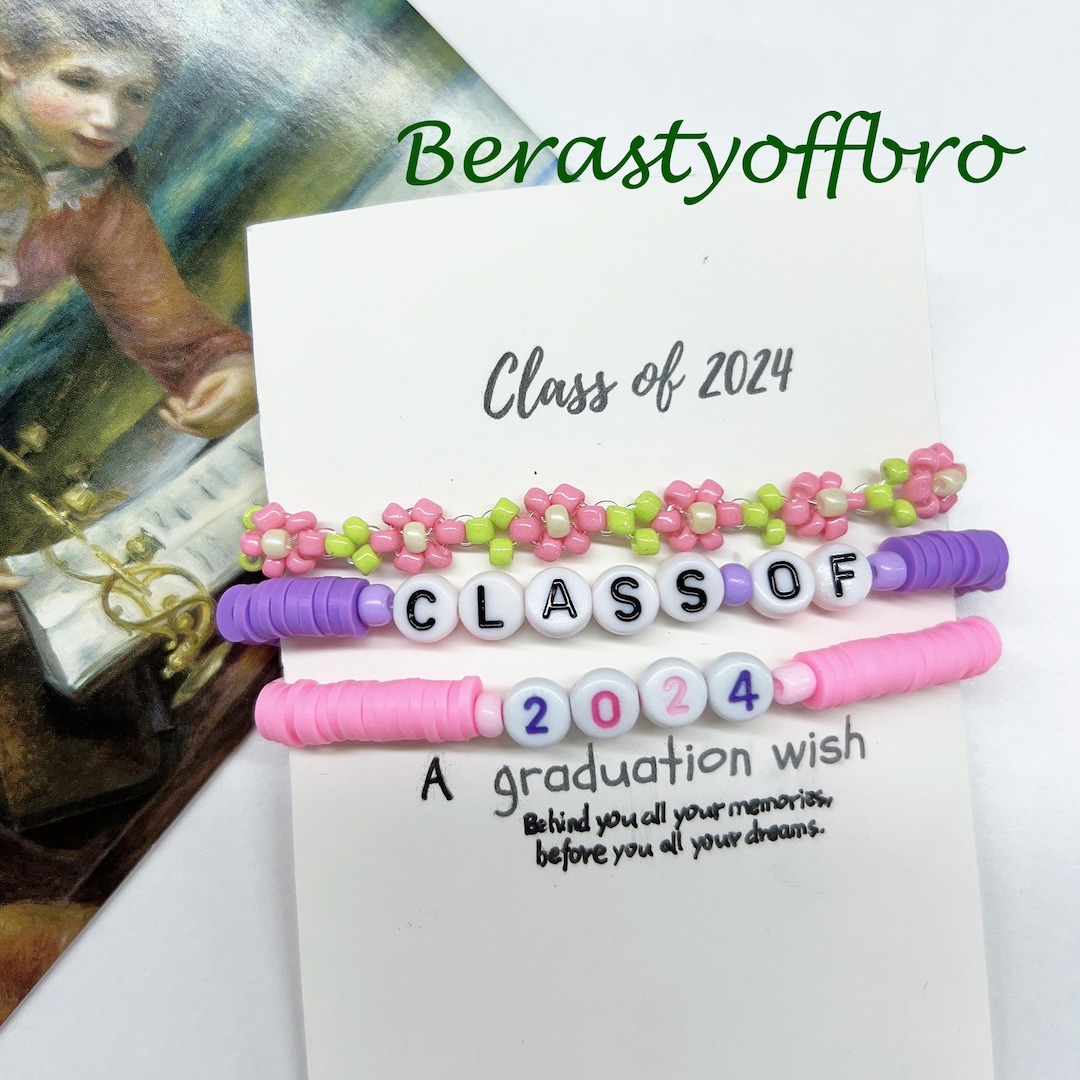 2024 Graduate Bracelets, Class of 2024 Floral Bracelets, Graduation ...
