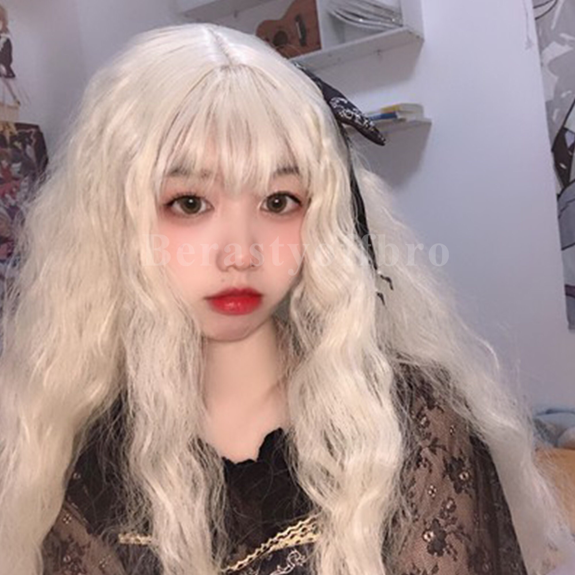 Gothic Lolita Silver White Water Ripple Wool Roll 100cm