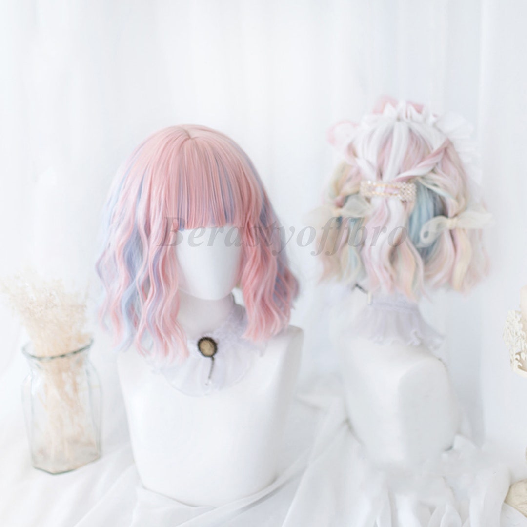 Pink Wig, Colorful Wig,wig With Bangs,short Wig,curly Wig, Cute Wig,full Wig,fluffy Wig,lolita ...