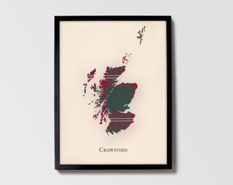Crawford Clan Tartan | Origins Map of Scotland - Etsy
