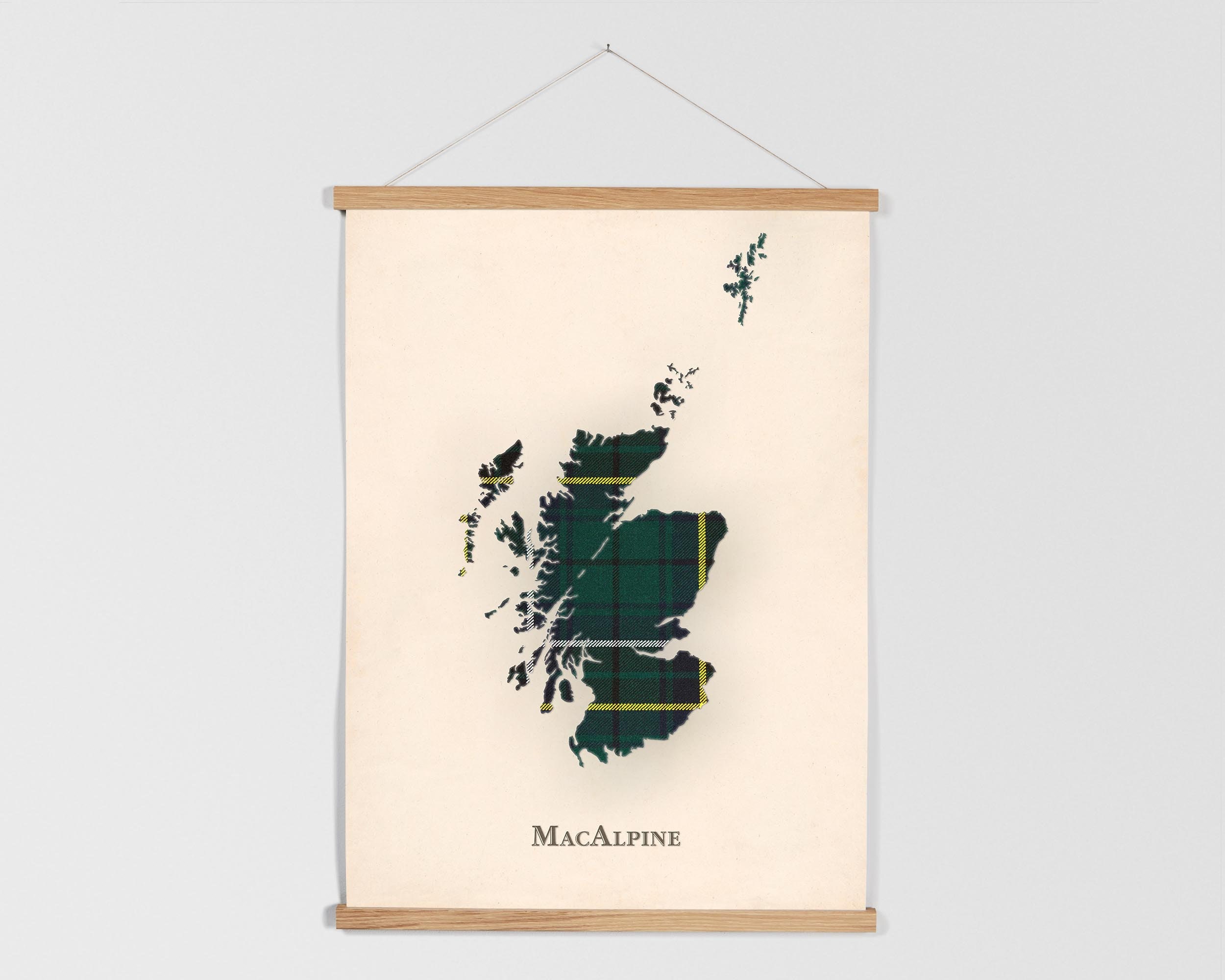 Clan Macalpine Scottish Tartan Map Macalpine Wall Decor, Ready to Hang ...