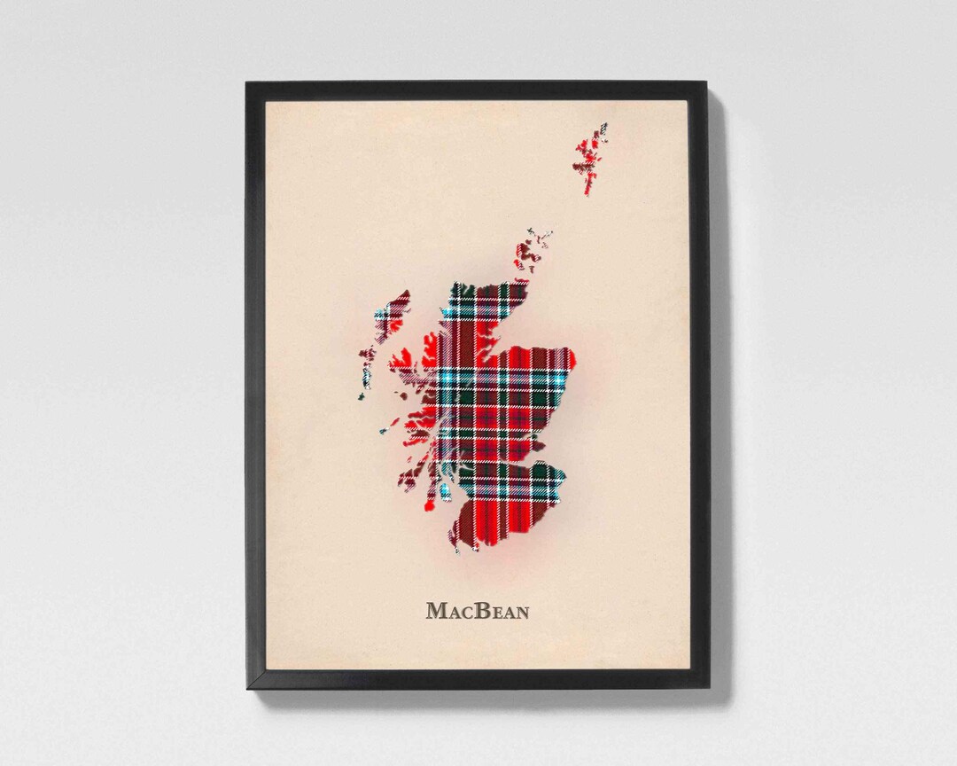 Clan Macbean Scottish Tartan Map | Macbean of Scotland Family Wall ...