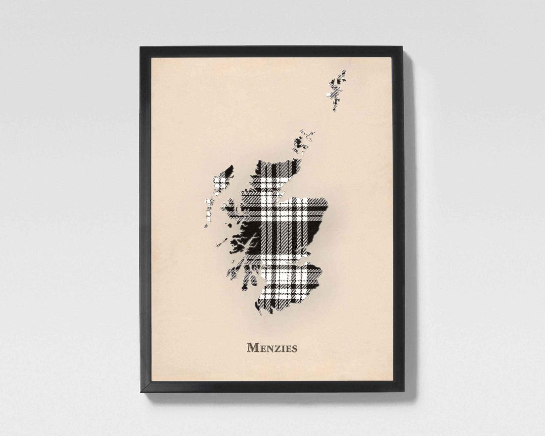 Clan Menzies Scottish Tartan Map | Menzies of Scotland Family Wall ...