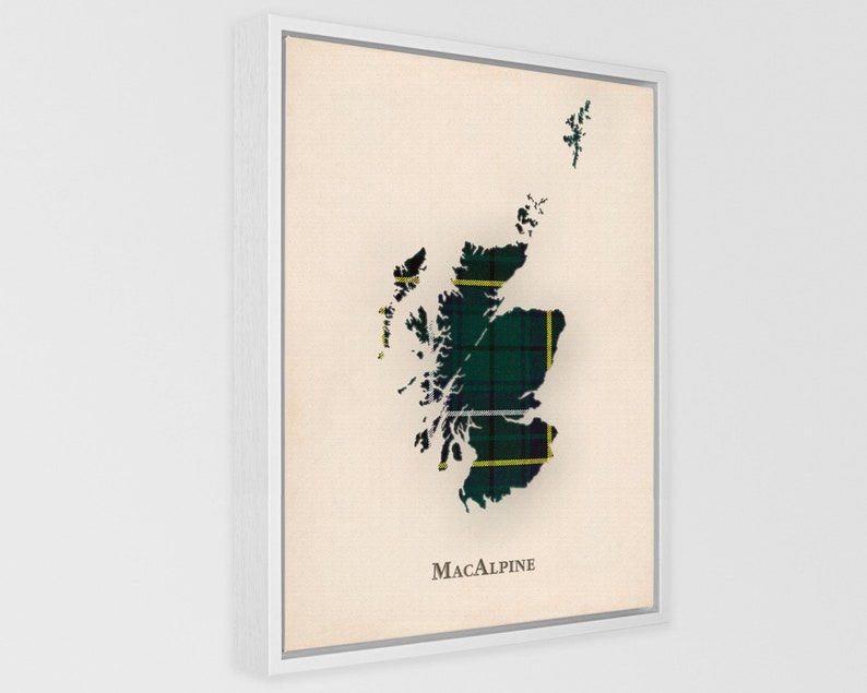Clan Macalpine Scottish Tartan Map Macalpine Wall Decor, Ready to Hang ...