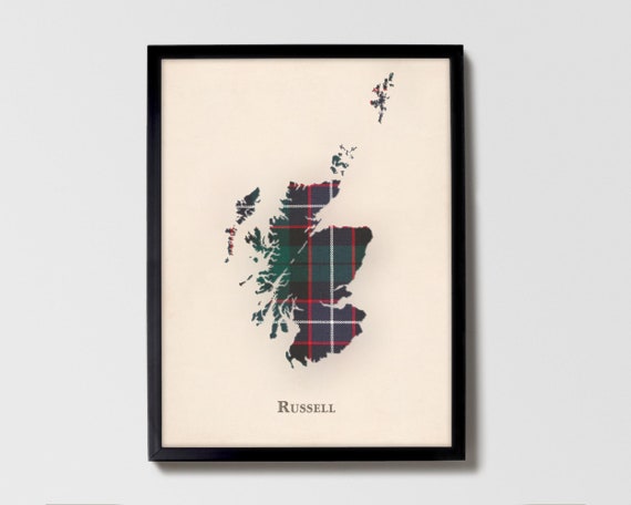 Clan Russell Scottish Tartan Map Russell Wall Decor Ready - Etsy