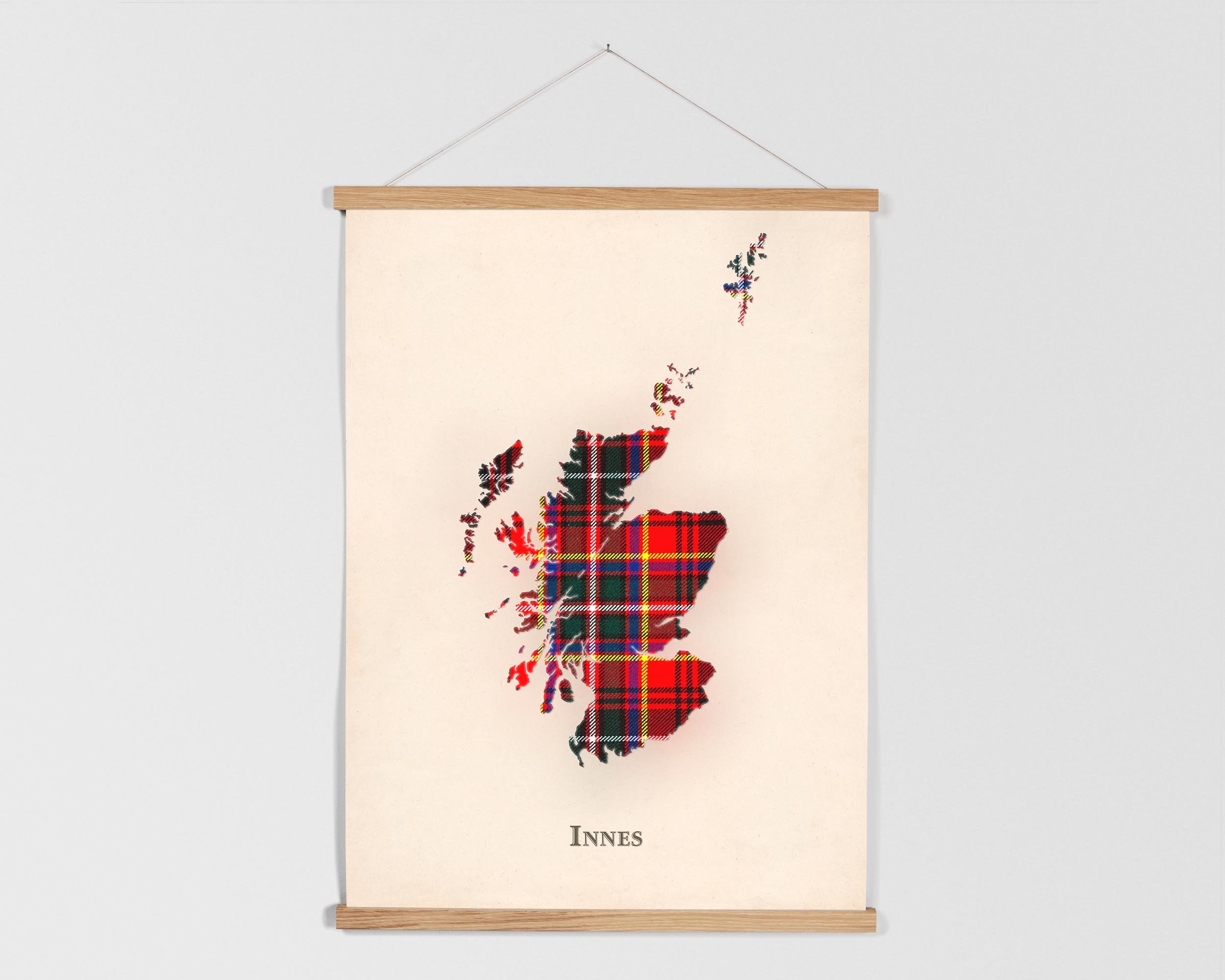 Clan Innes Red Scottish Tartan Map Innes Red Wall Decor, Ready to Hang ...