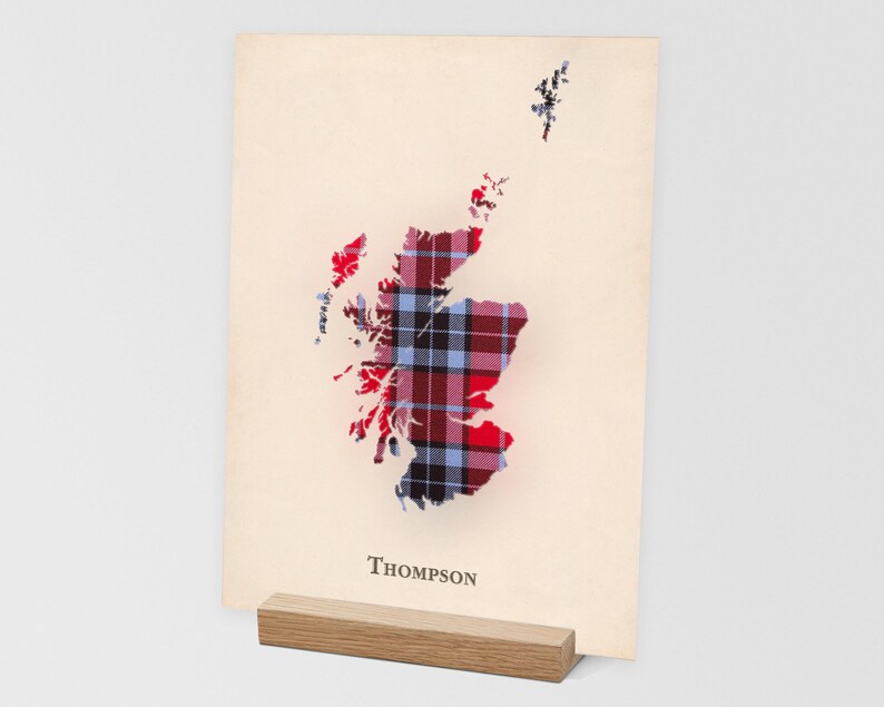 Clan Thompson Red Scottish Tartan Map Thompson Red Wall Decor, Ready to ...