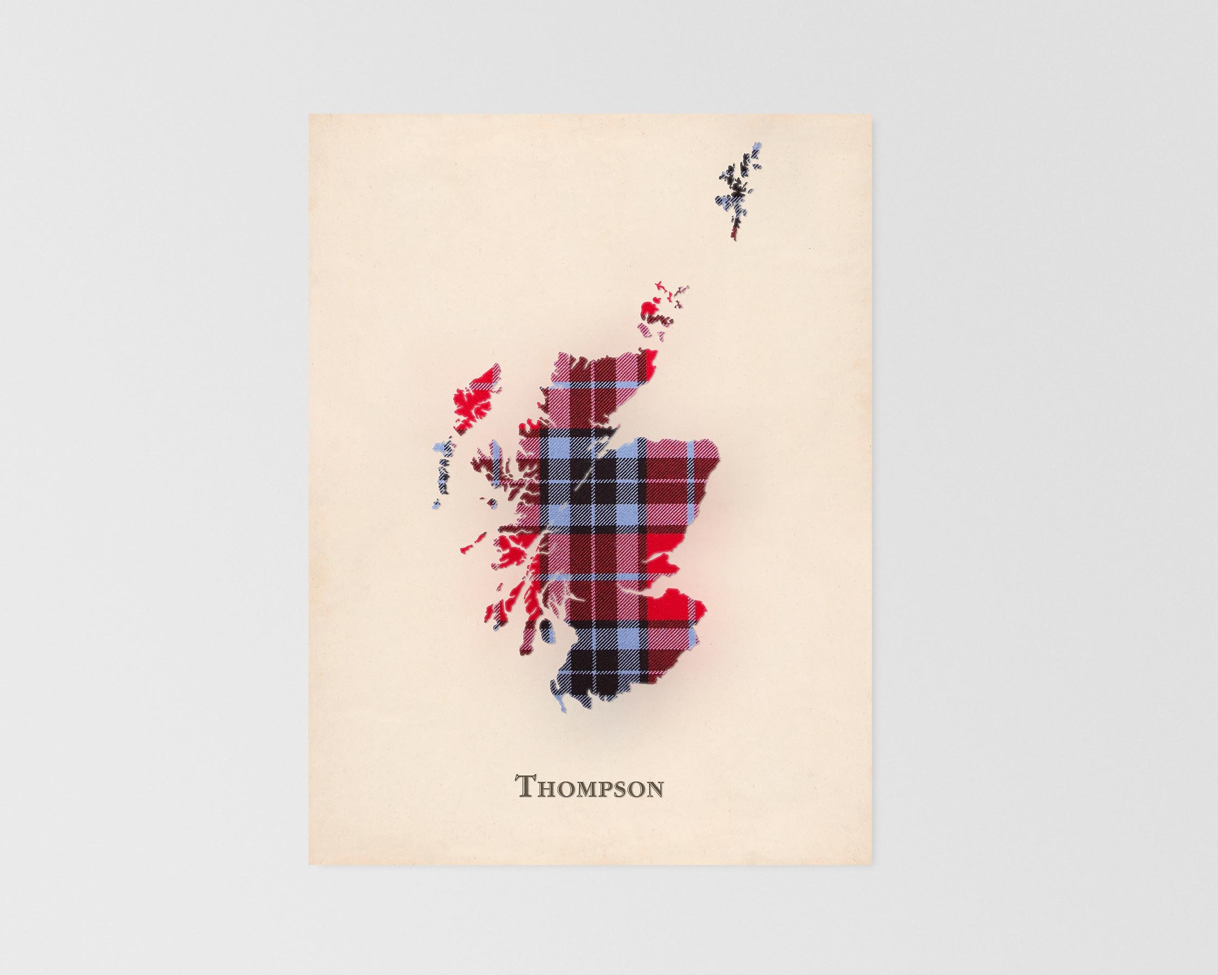 Clan Thompson Red Scottish Tartan Map Thompson Red Wall Decor, Ready to ...