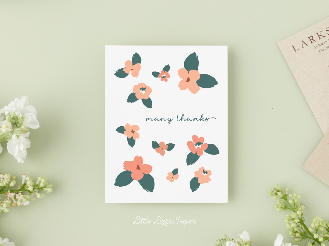 Many Thanks Card Thank You Card Folded 4.25 X 5.5 Greeting Card Social ...