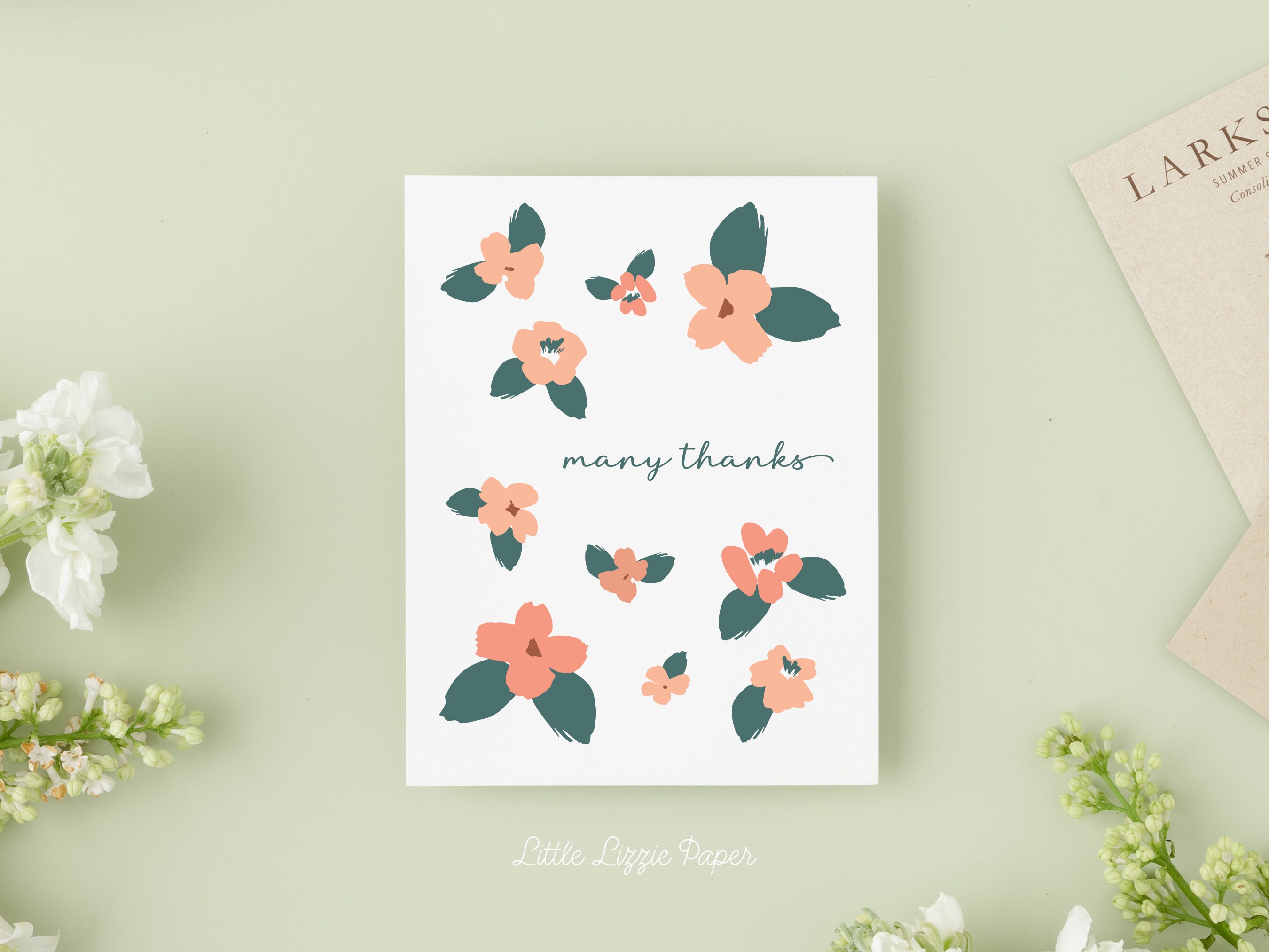 Many Thanks Card Thank You Card Folded 4.25 X 5.5 Greeting Card Social ...