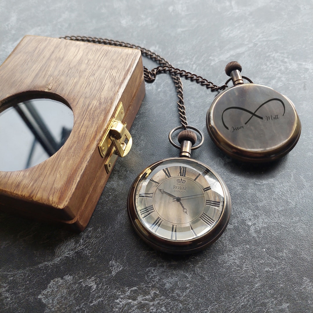 Personalized Pocket Watch With Wooden Box / Engraved Monogram Gift - Etsy