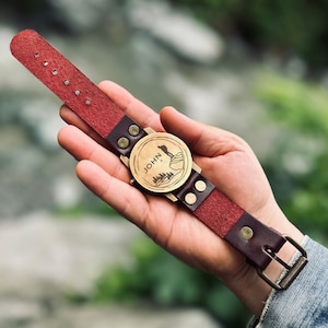 Personalized Brass Compass Watch - Engraved Leather Strap, Gift for ...