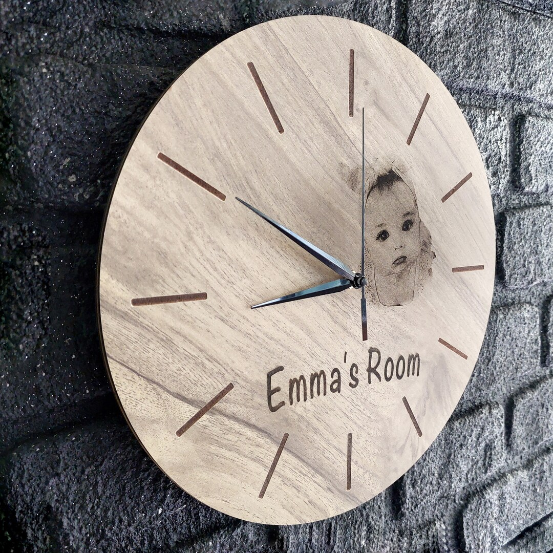 Personalized Photo Engraved Wood Clock - Custom Family Name Gift - Etsy