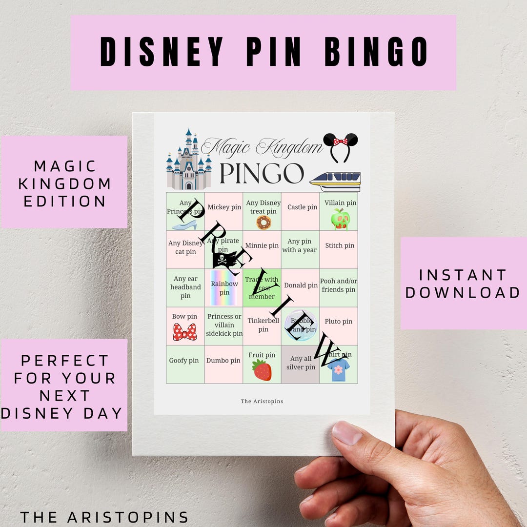 Magic Kingdom Pin Trading Bingo | Disney Pin Game Printable | Disney ...