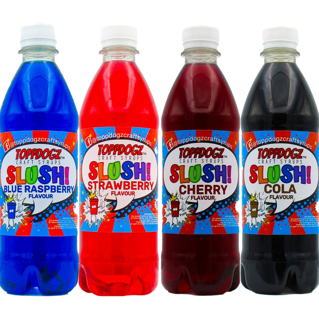 Slush Puppy Syrup 4 X 500ml Blue Raspberry, Strawberry, Cola, and ...