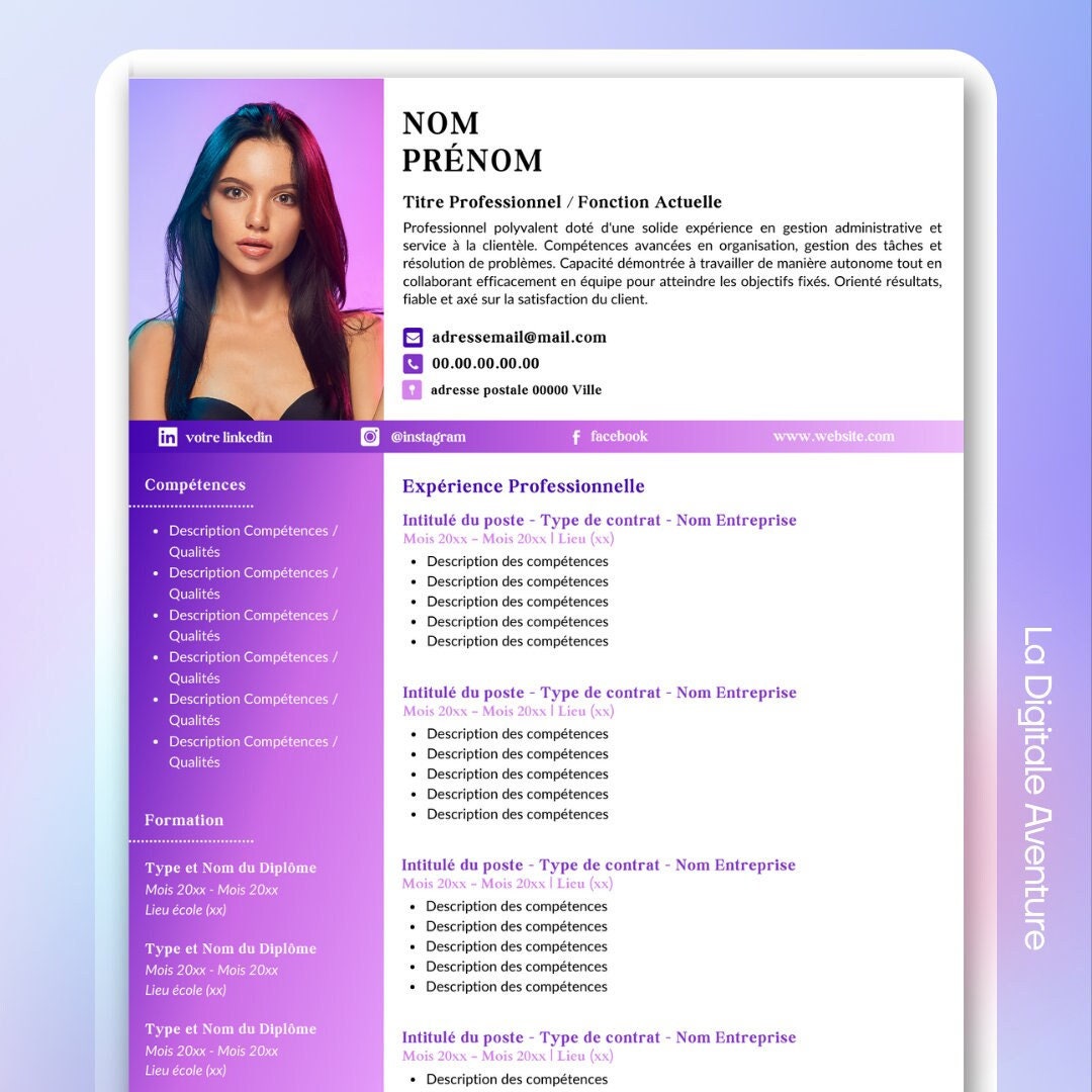 Colorful and Unique CV Template for Women Customizable on - Etsy