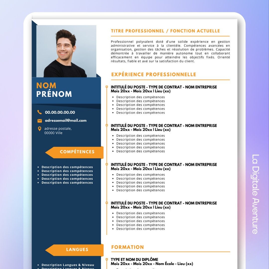 Professional Male CV Template Editable Canva Sober and - Etsy