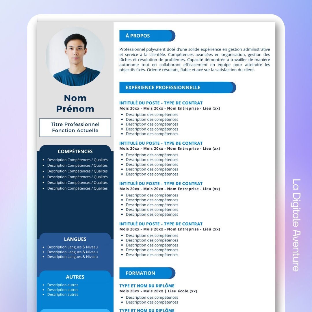 Professional Modern Man CV Template Editable Canva Sober and Dynamic ...