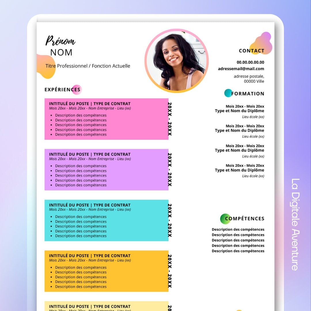 Professional and Colorful CV Template Instant Download - Etsy