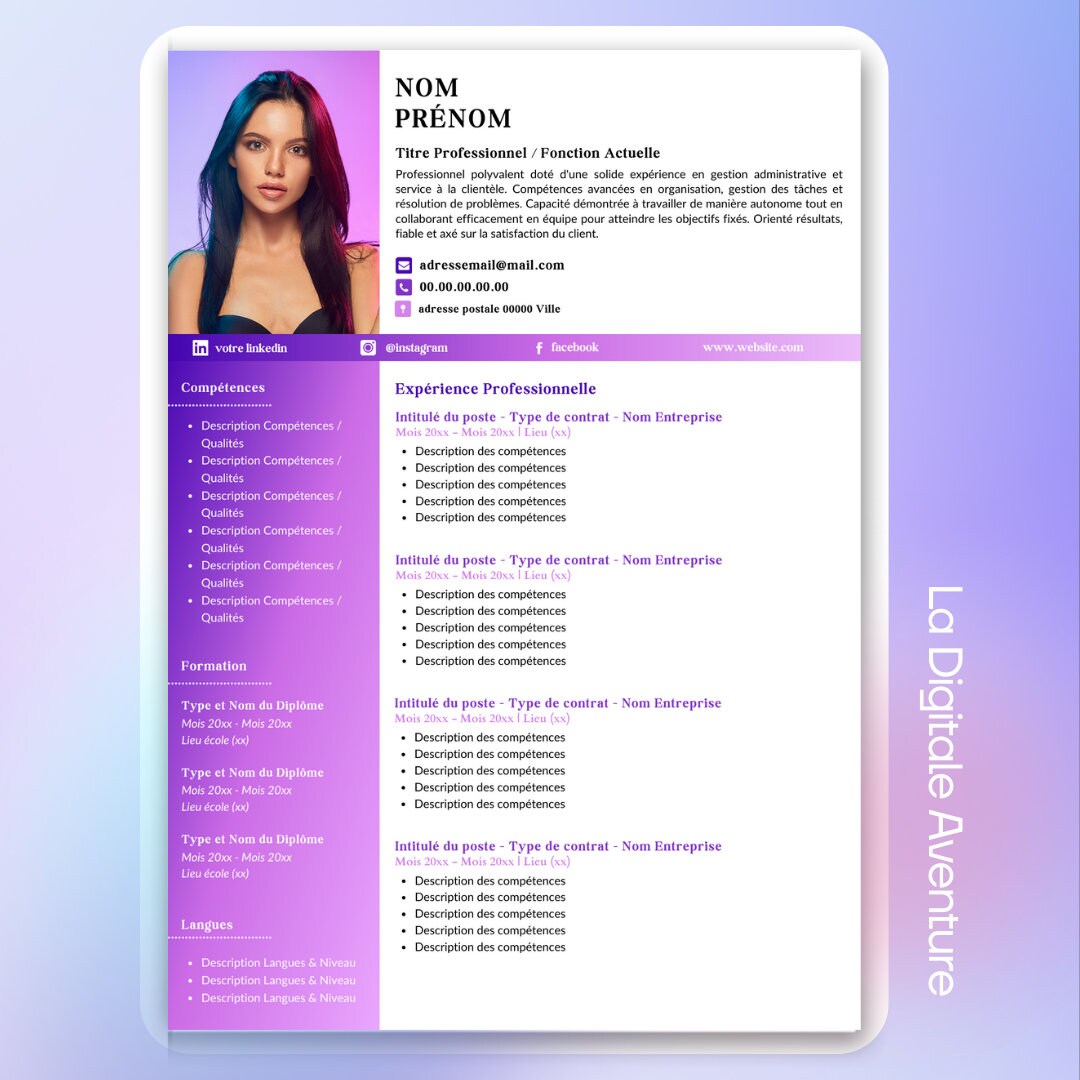 Colorful and Unique CV Template for Women Customizable on - Etsy