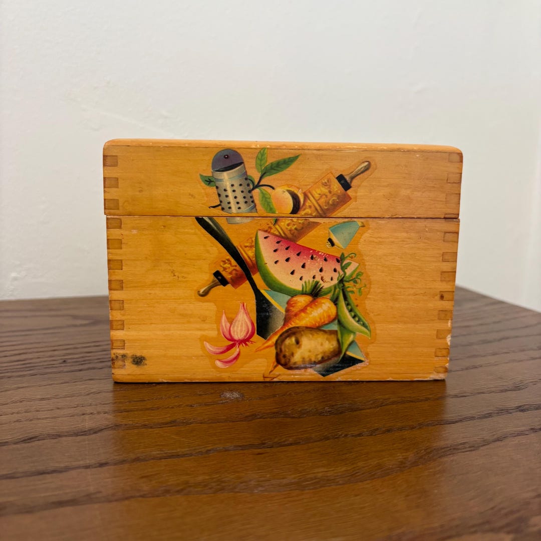 Vintage, Mid Century Decoupage Wooden Recipe Box - Etsy