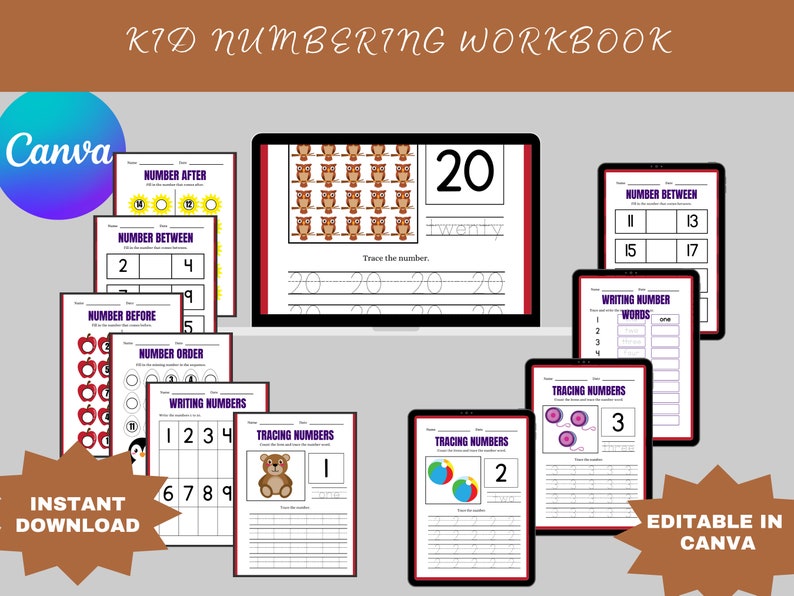 Number Tracing Worksheets, Numbers 1-20 Play Dough Mats for Toddlers ...