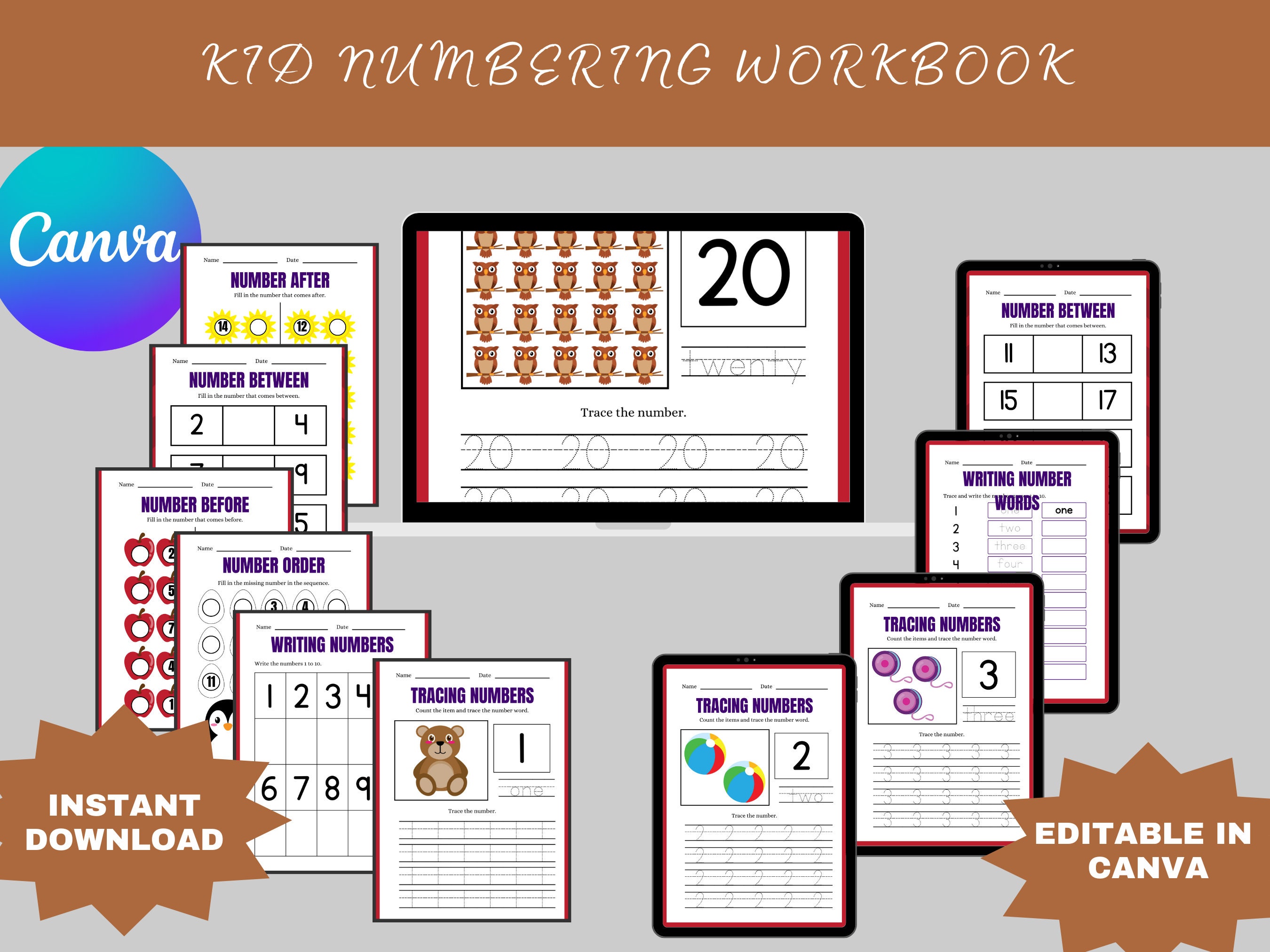 Number Tracing Worksheets, Numbers 1-20 Play Dough Mats for Toddlers ...