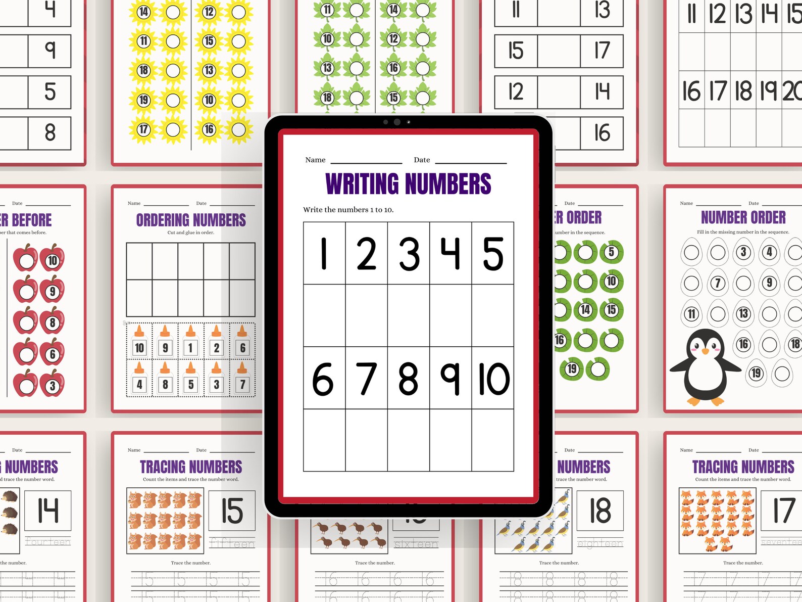 Number Tracing Worksheets, Numbers 1-20 Play Dough Mats for Toddlers ...