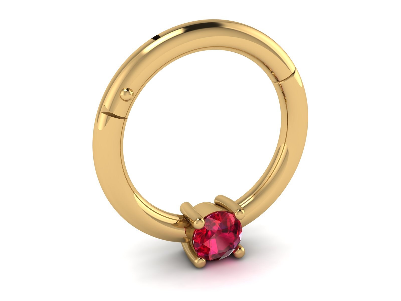 Ruby 14K Solid Gold Nose Ring, Ruby Hoop Nose Piercing, Nose Ring Click ...