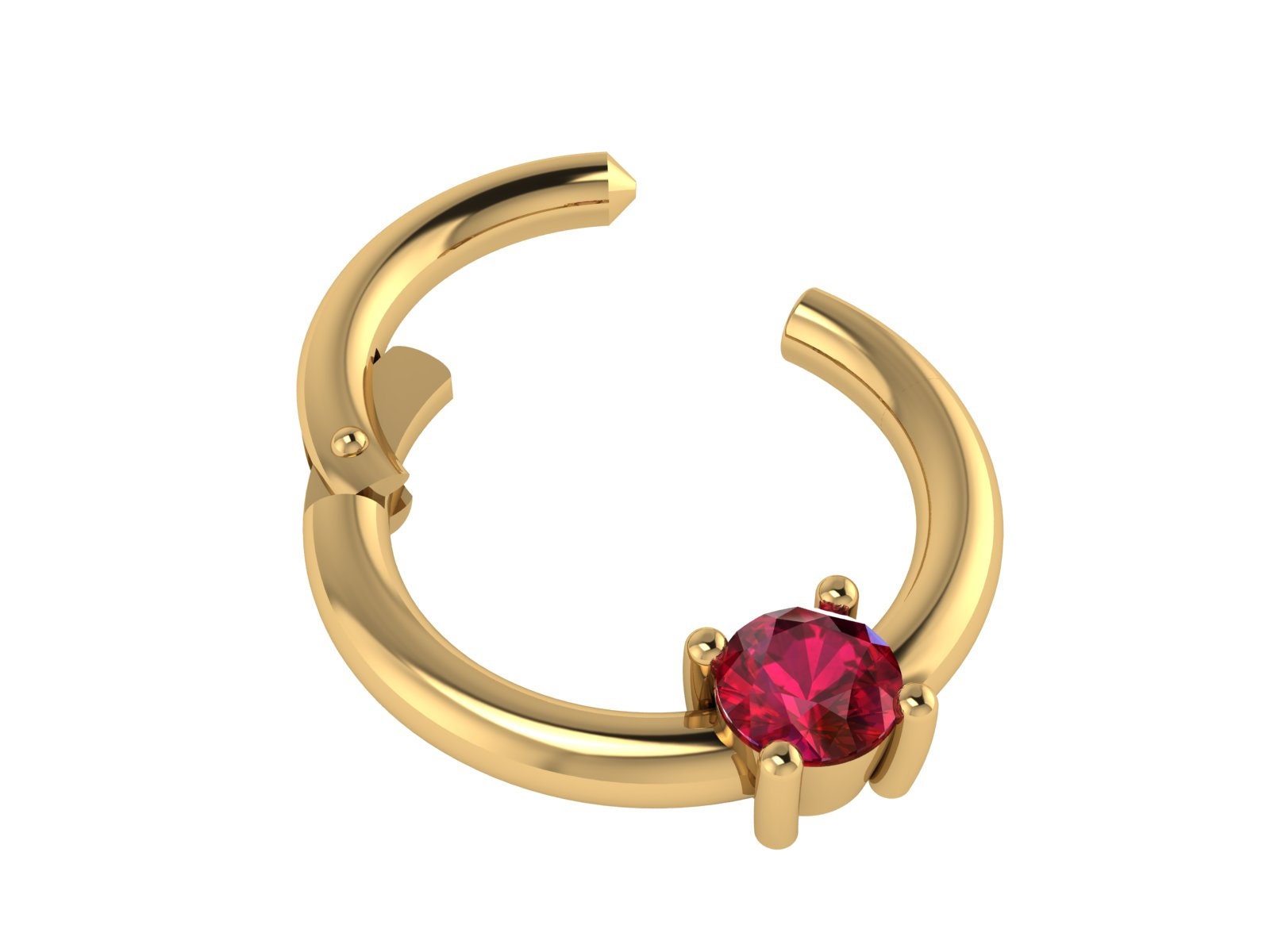 Ruby 14K Solid Gold Nose Ring, Ruby Hoop Nose Piercing, Nose Ring Click ...