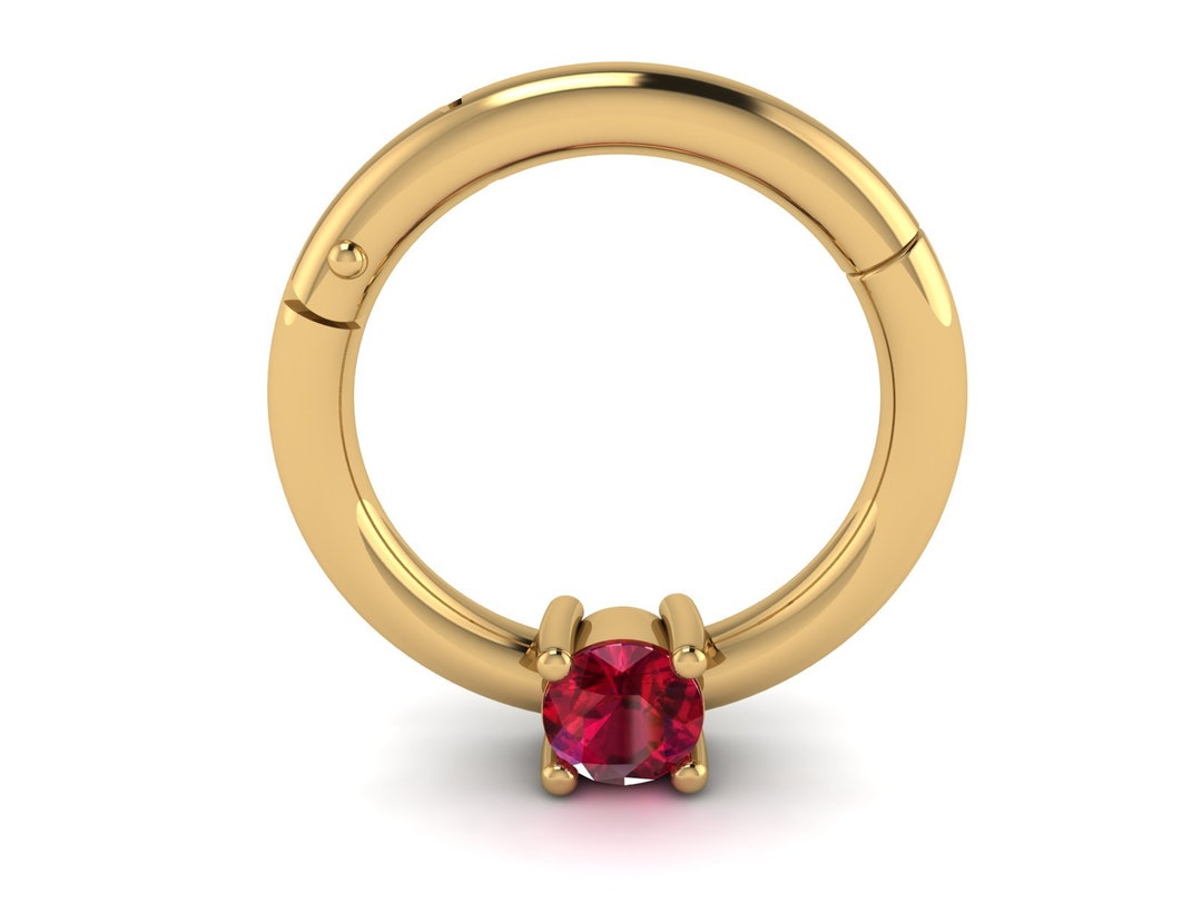 Ruby 14K Solid Gold Nose Ring, Ruby Hoop Nose Piercing, Nose Ring Click ...