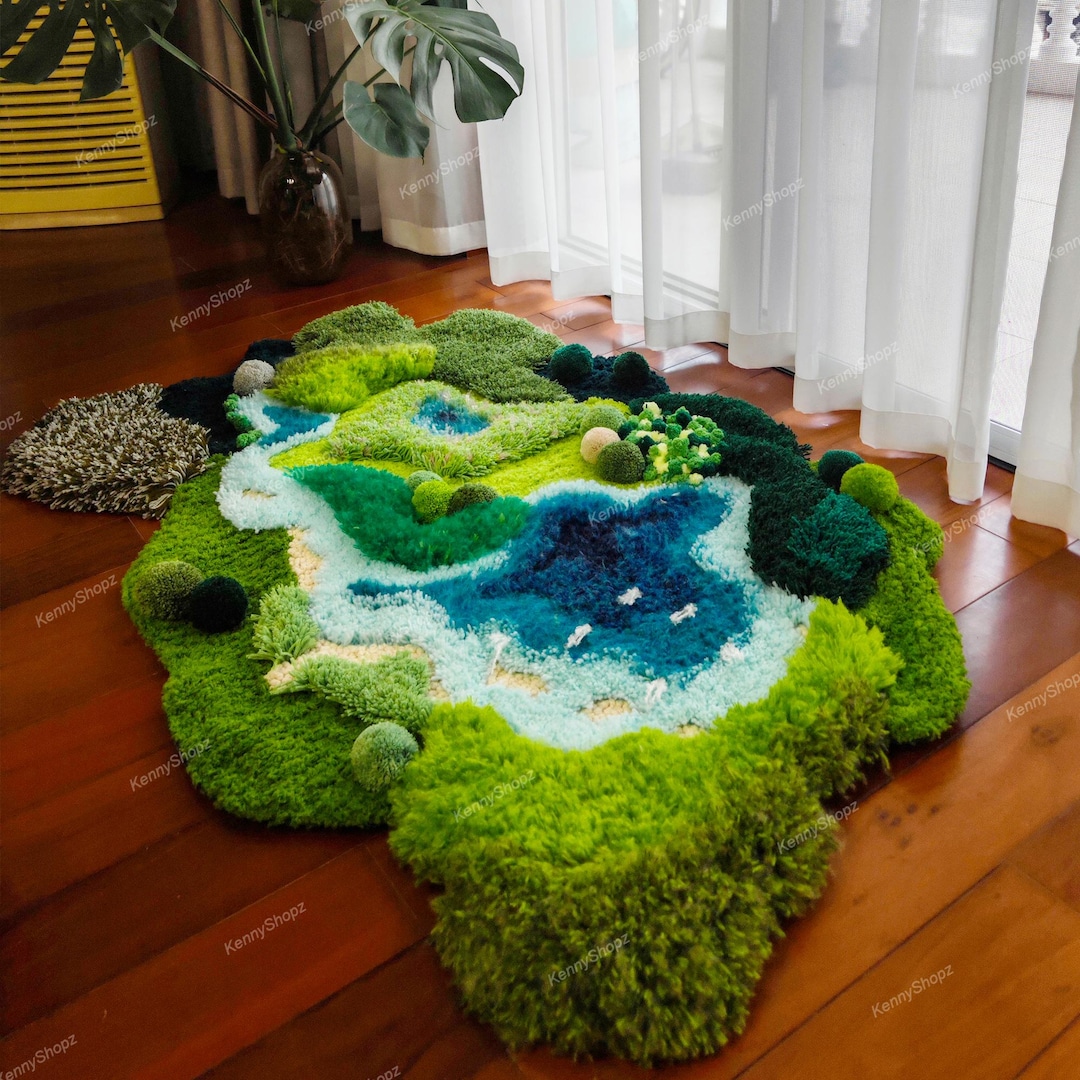 Handmade Latch Hook Moss Rug: 3D Cozy River Landscape Unique - Etsy